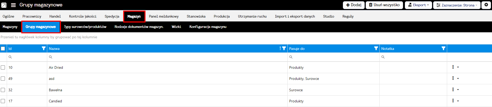 Obrazki grup magazynowych - Optimakers